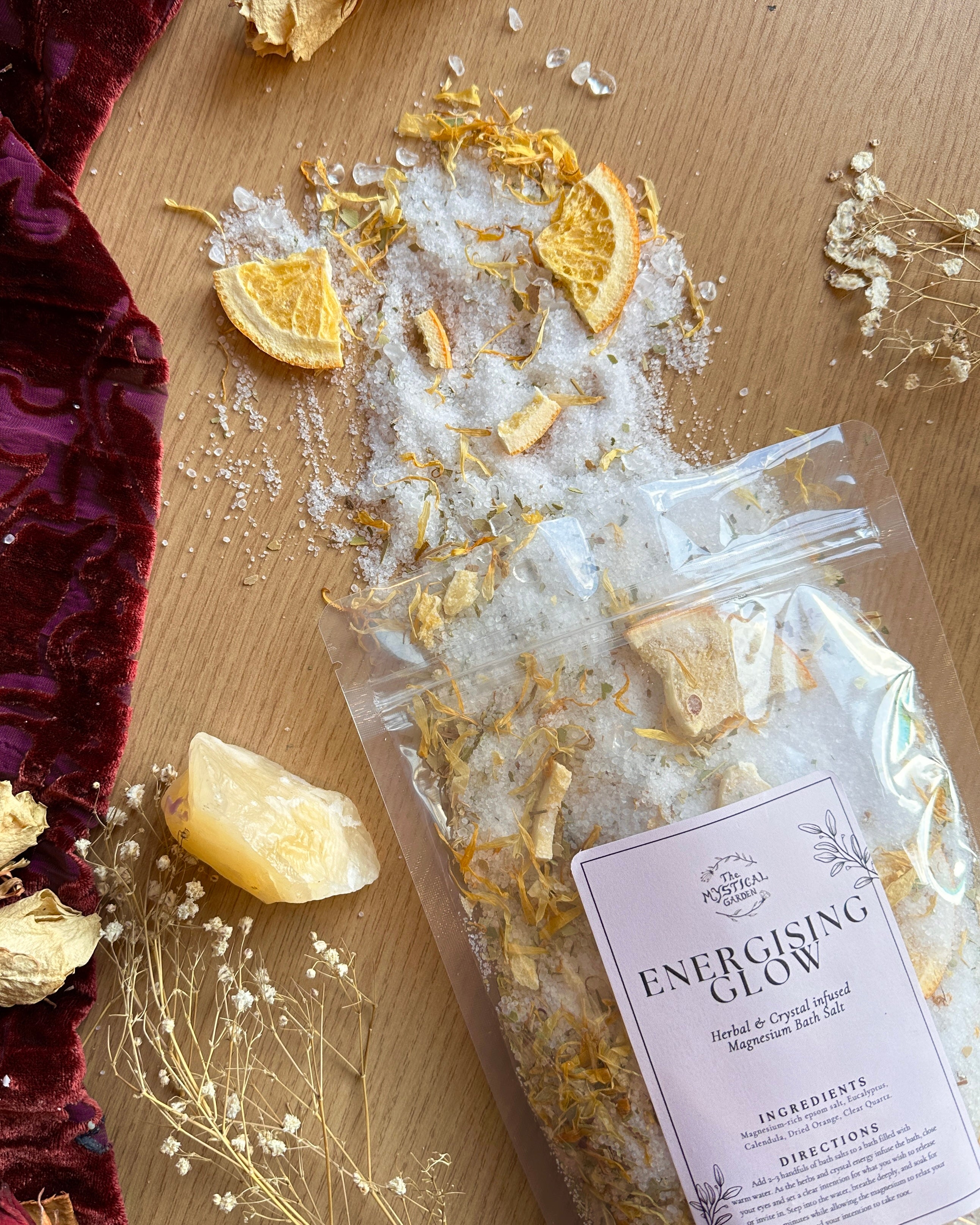 Energising Glow – Herbal & Crystal Infused Bath Salt – The Mystical Garden